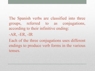 Conjugación del pretérito de los verbos regulares | PPTX
