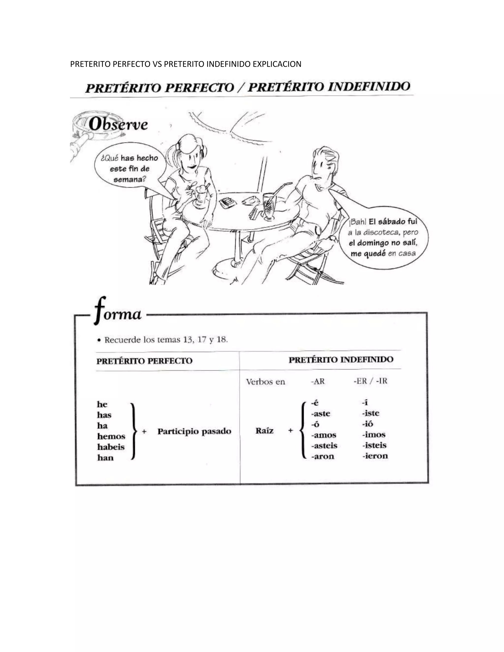 Preterito perfecto vs preterito indefinido explicacion | PDF