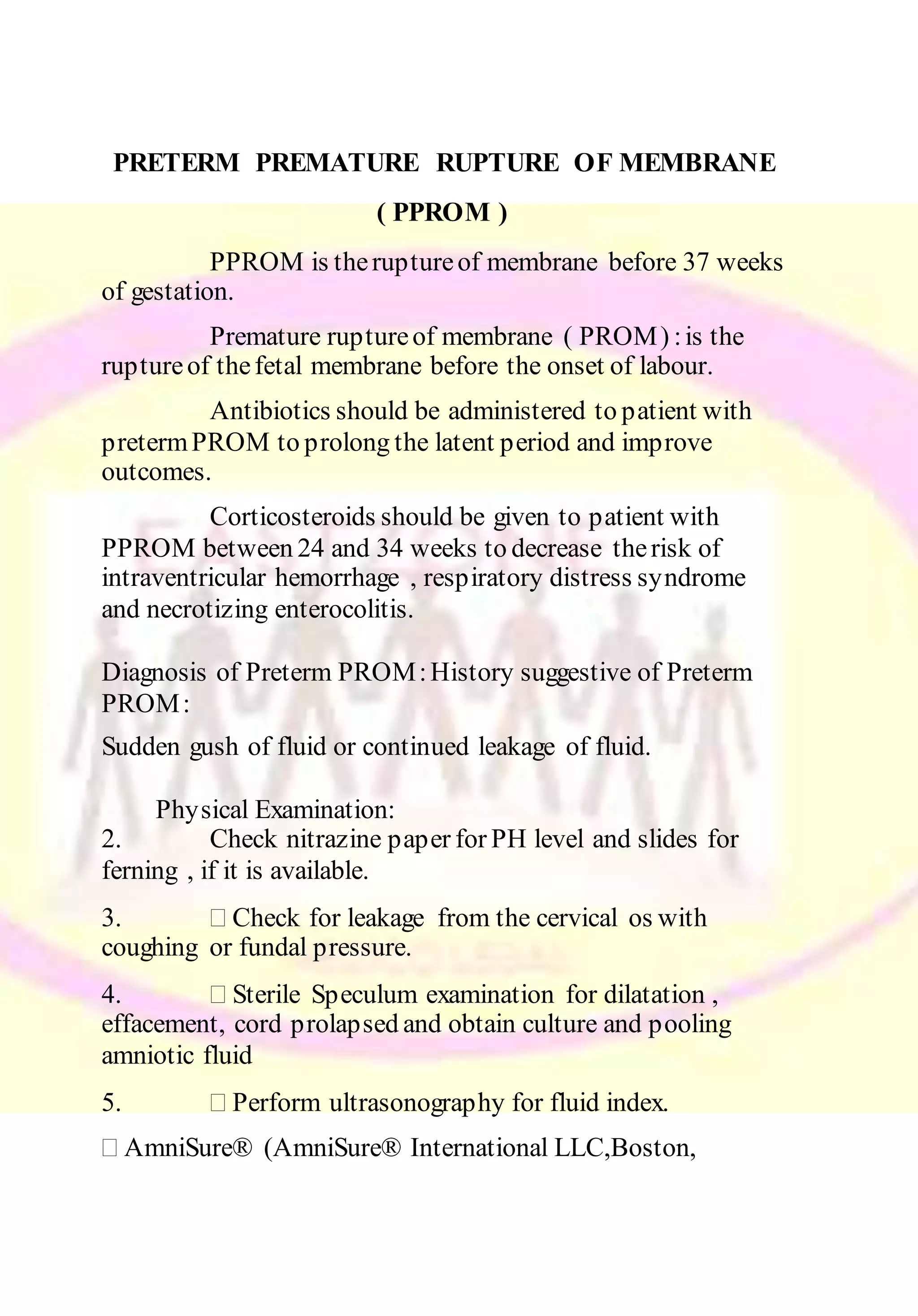 Preterm premature rupture of membrane | DOCX | Pregnancy | Reproductive ...