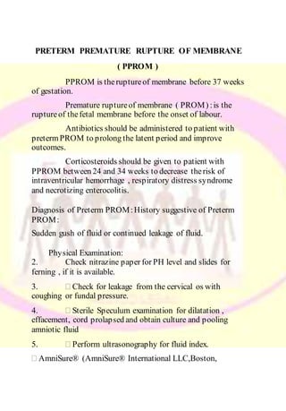 Preterm premature rupture of membrane | DOCX | Pregnancy | Reproductive ...