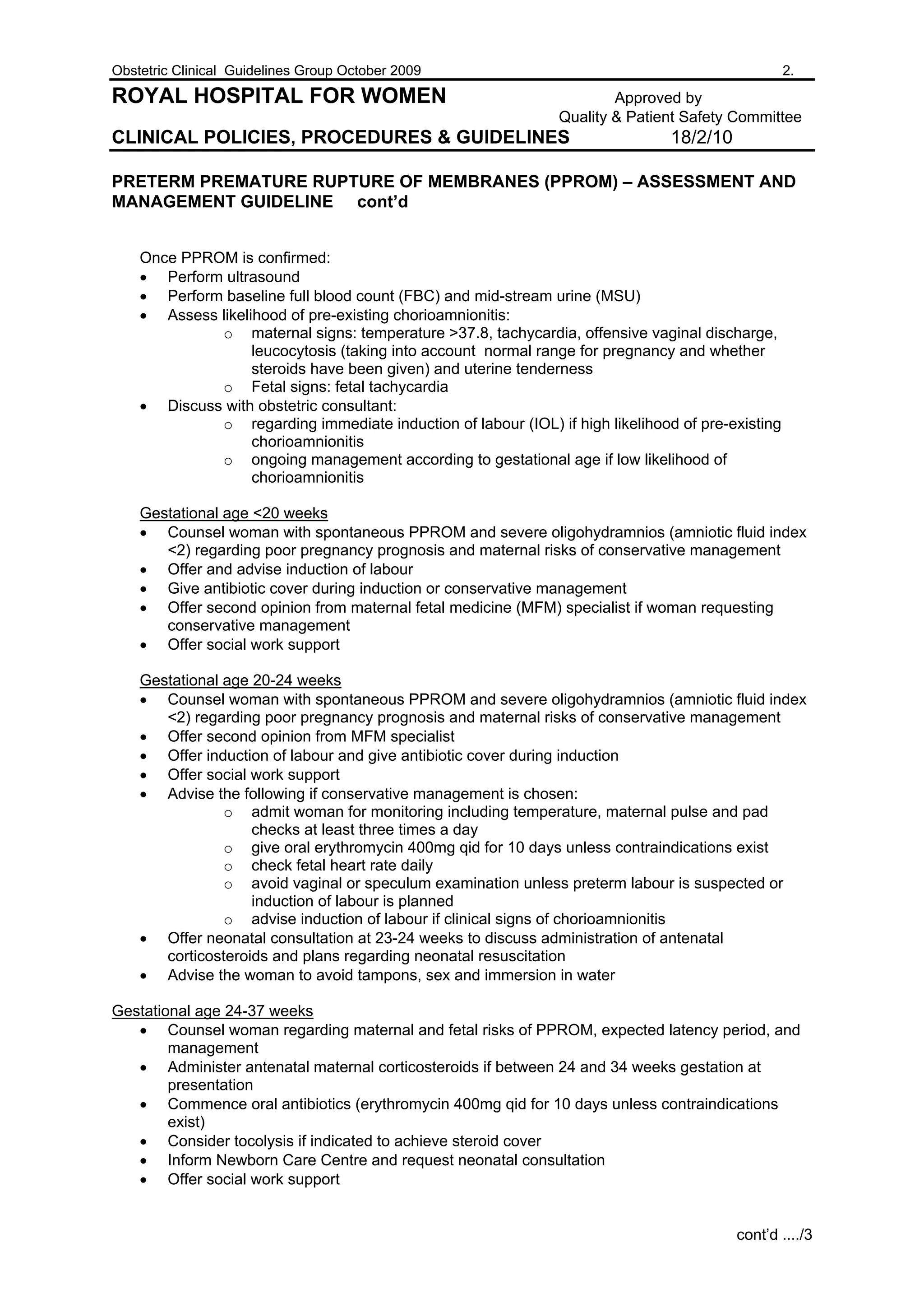 Preterm premature rupture of membranes (pprom) assessment and ...