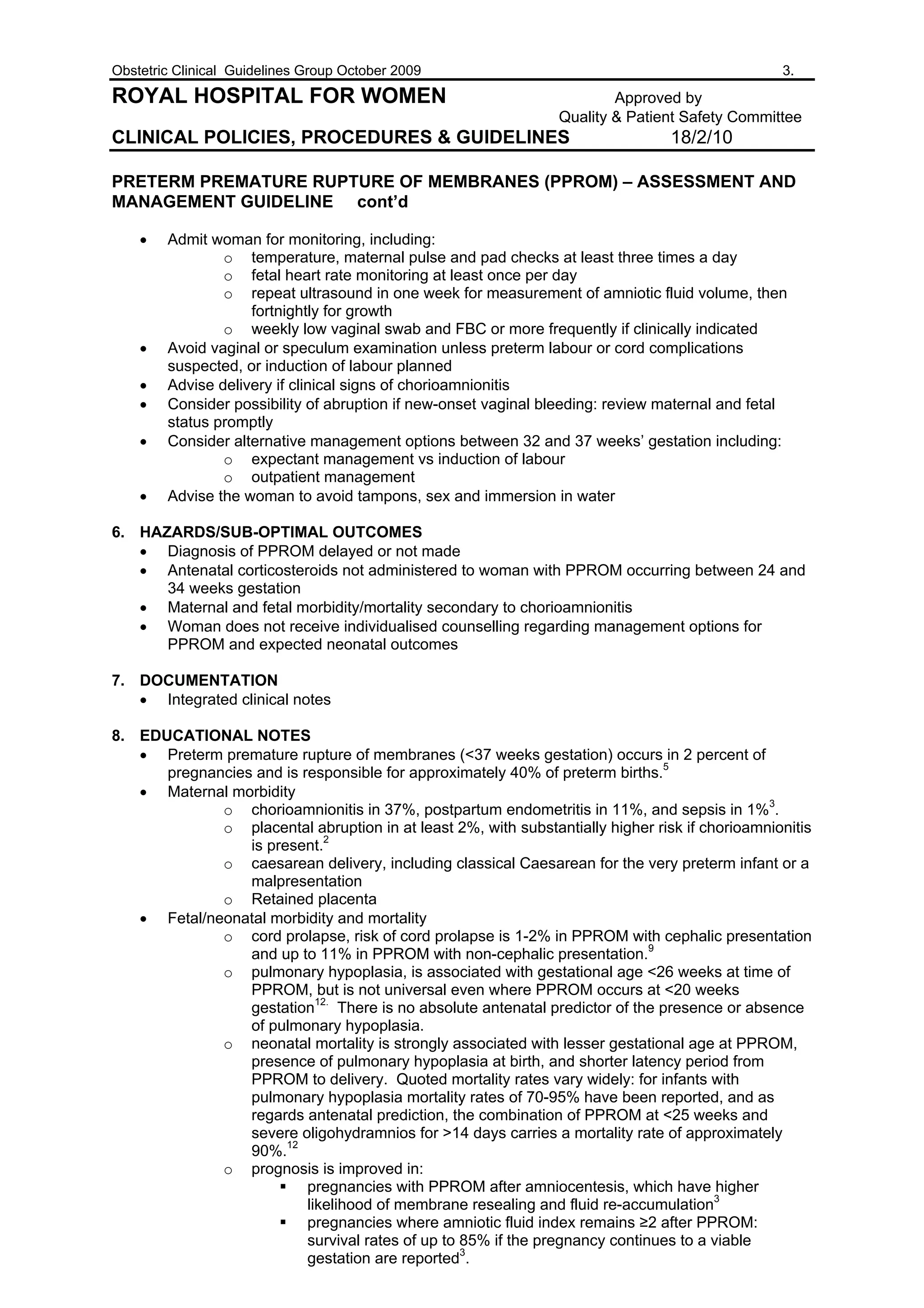 Preterm premature rupture of membranes (pprom) assessment and ...