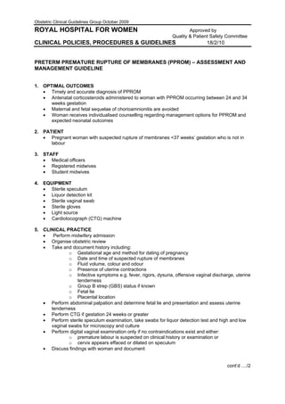 Preterm premature rupture of membranes (pprom) assessment and ...
