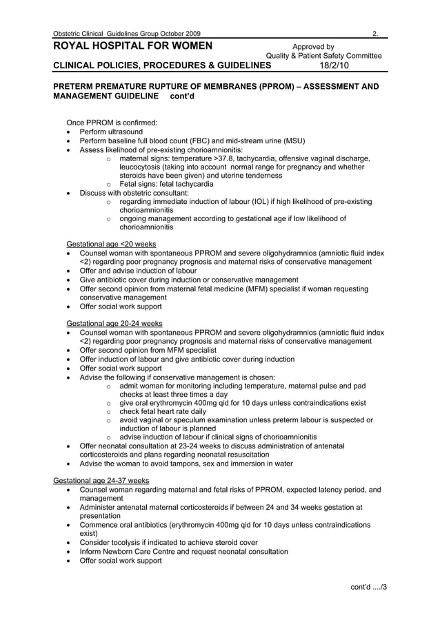 Preterm premature rupture of membranes (pprom) assessment and ...