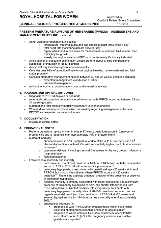 Preterm premature rupture of membranes (pprom) assessment and ...