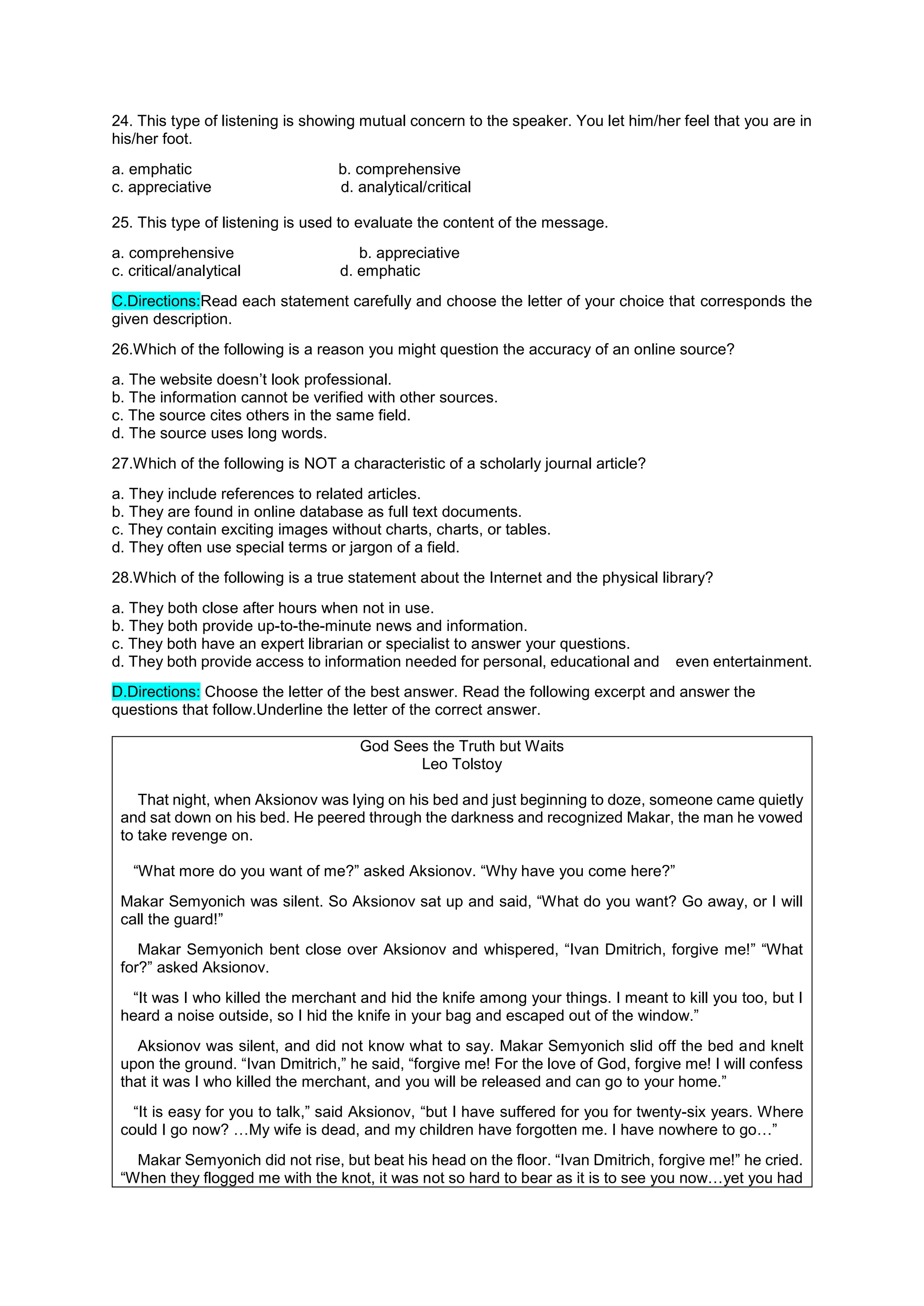 PRETEST-GRADE-10 ENGLISH DEPARTNENT OF EDUCATION | DOCX