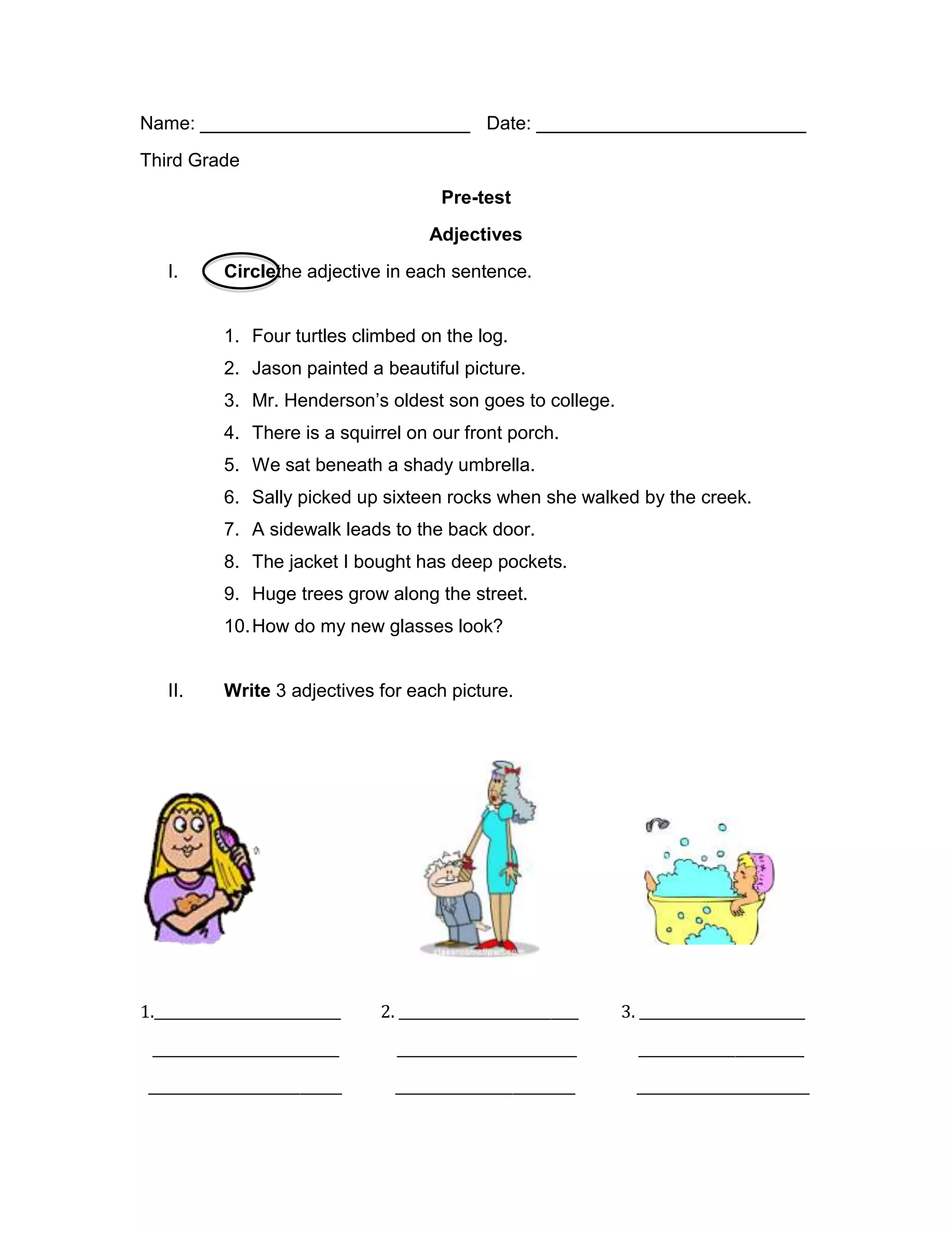 Pretest adjectives | DOCX