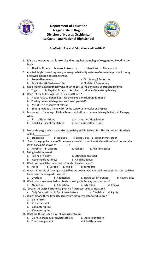 pre test p.e and health 11.docx | Participant Sports | Fitness and Exercise
