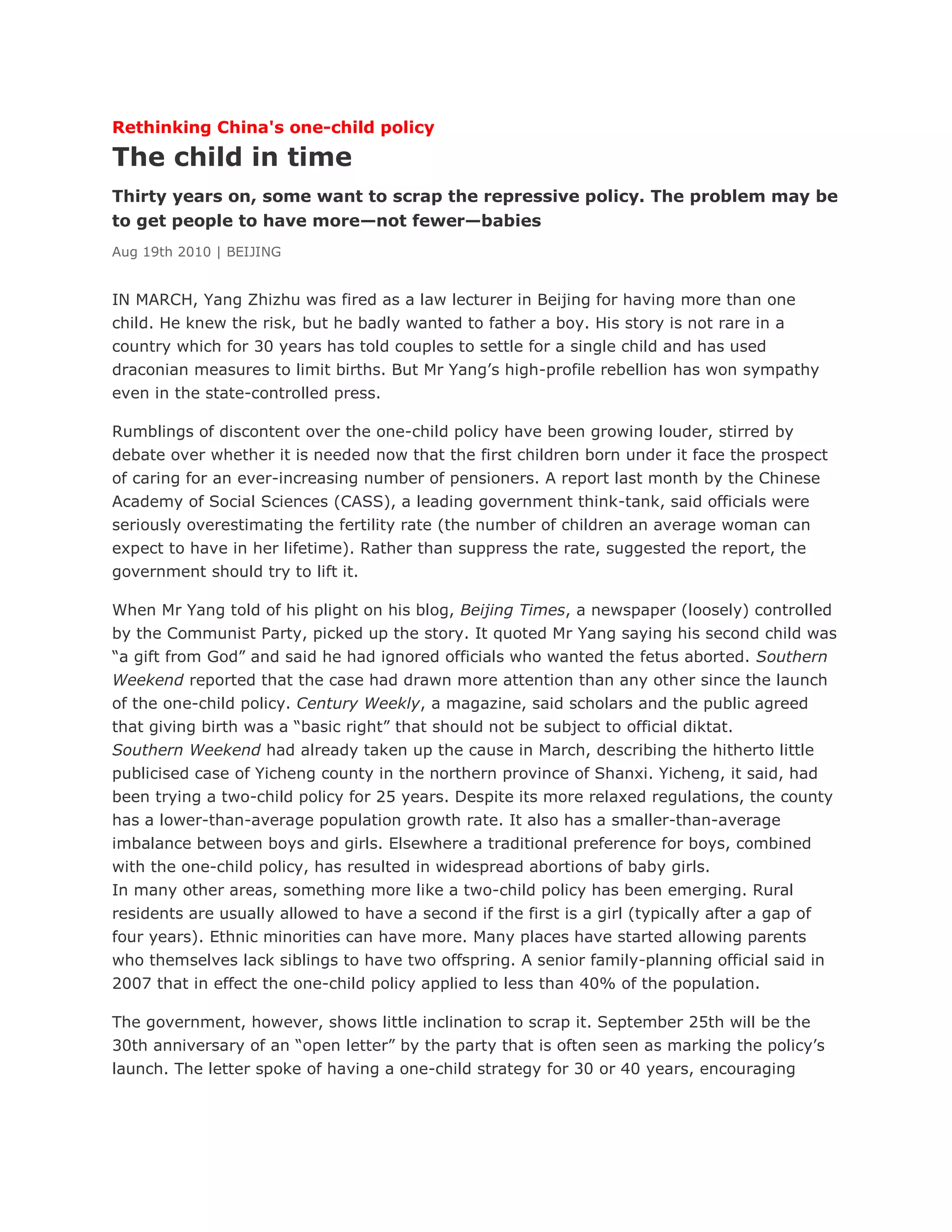 P rethinking china's one child policy | DOCX