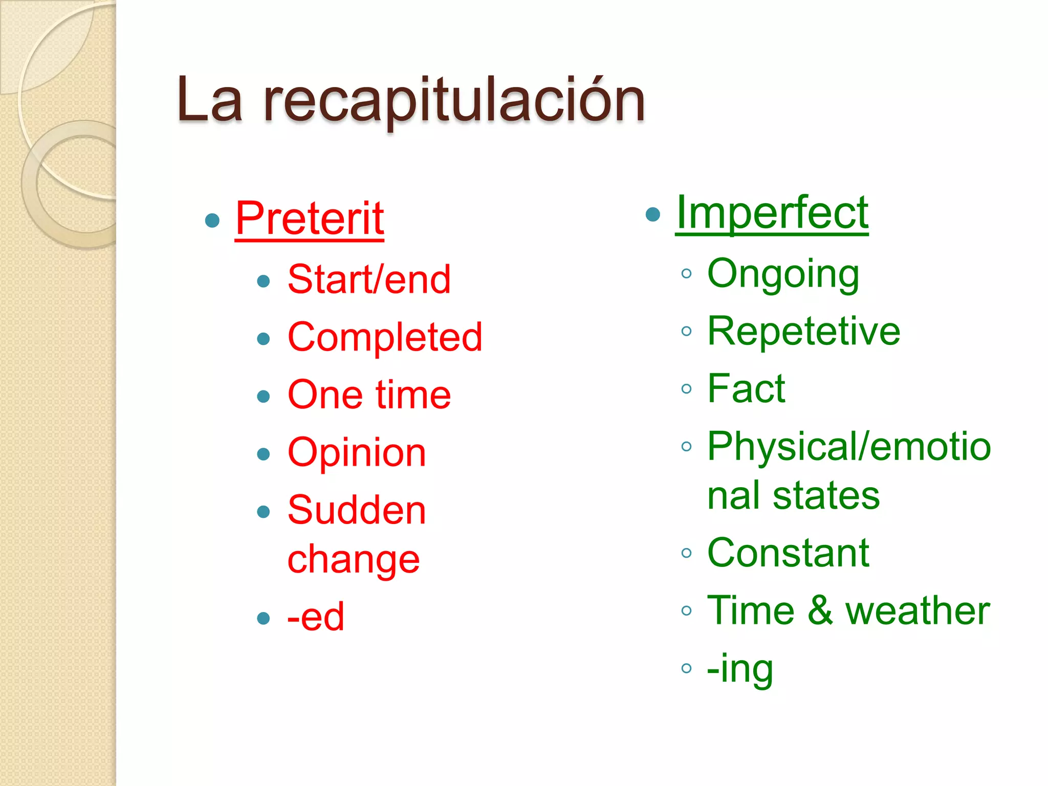 Preterito vs imperfecto | PPT