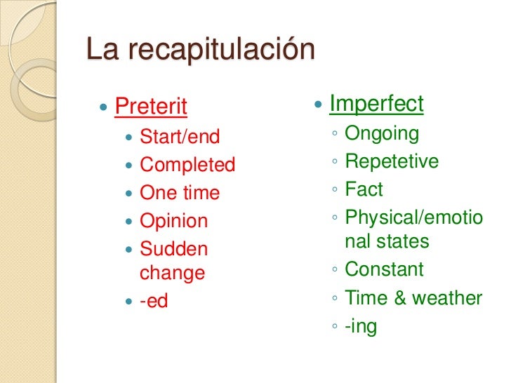 Preterito Vs Imperfecto Espanol