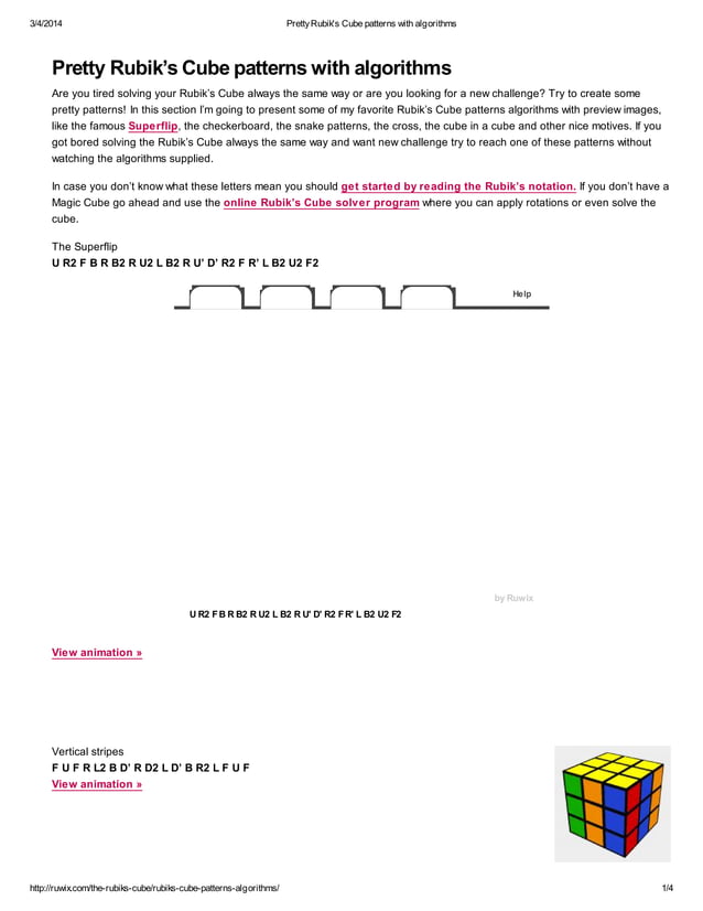 Pretty rubik's cube patterns with algorithms | PDF | Games and Puzzles ...