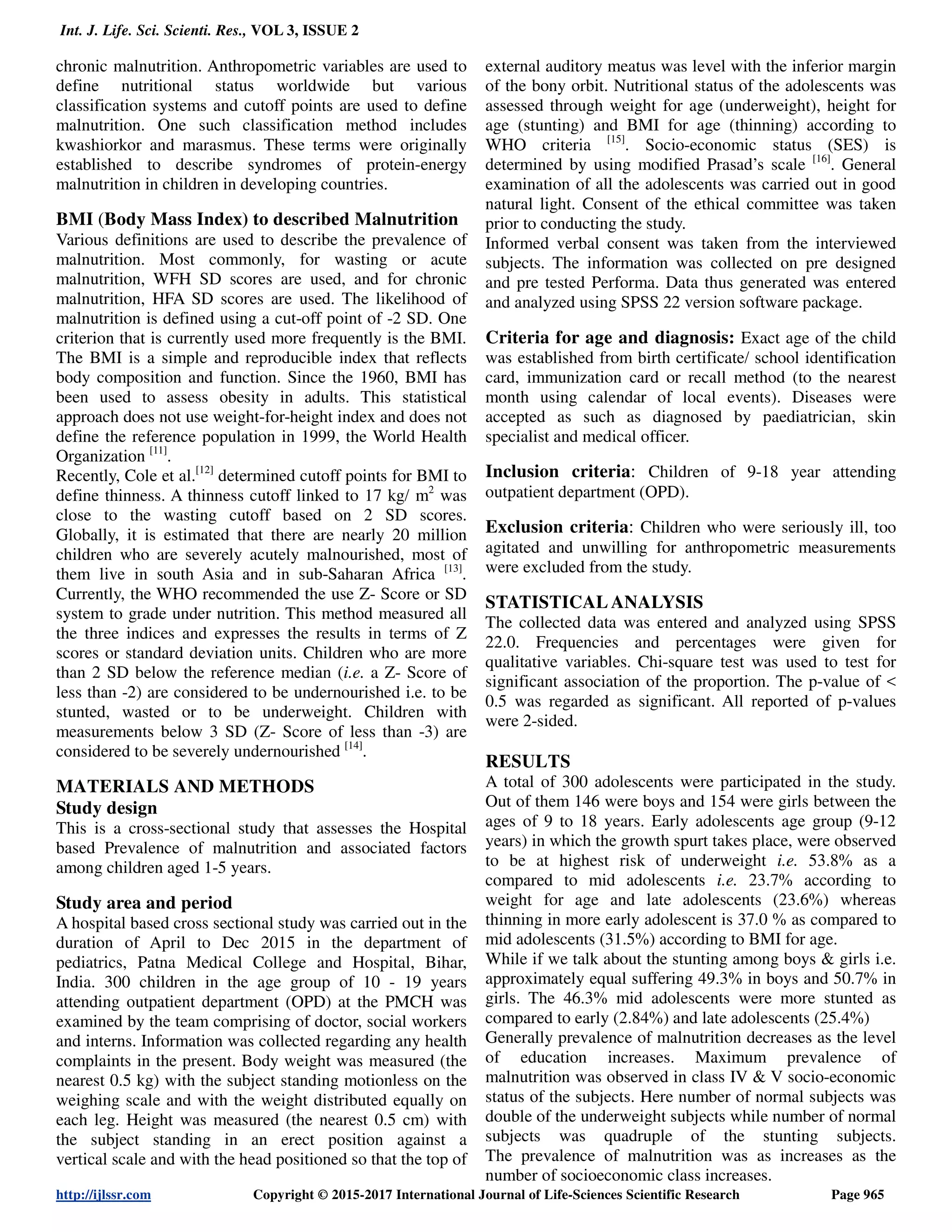 Hospital Based Prevalence of Malnutrition in Pediatrics | PDF