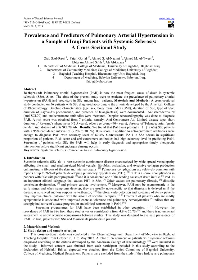 Prevalence and predictors of pulmonary arterial hypertension in a sample of iraqi patients with ...