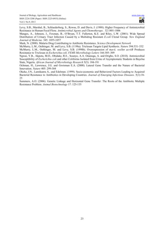 Prevalence of antibiotic resistant escherichia coli in healthy male and ...