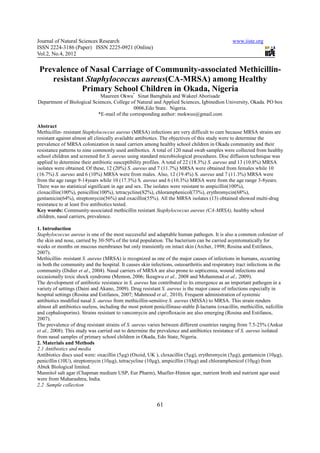 Prevalence of nasal carriage of community associated methicillin- | PDF