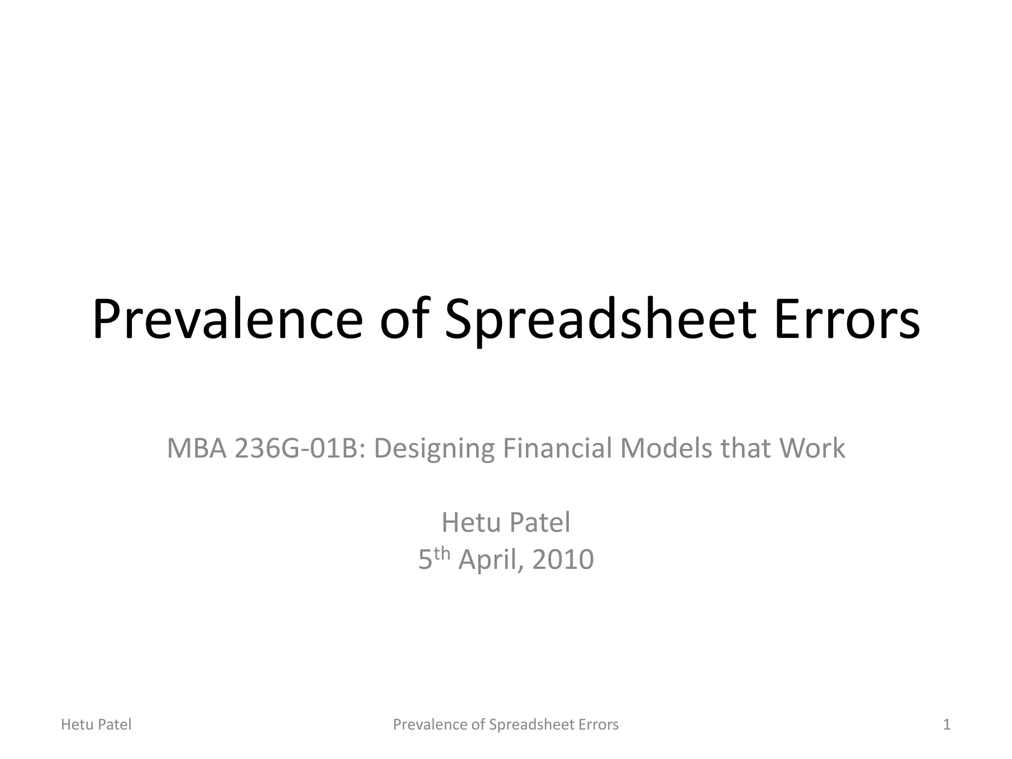 Prevalence Of Spreadsheet Errors | PPTX