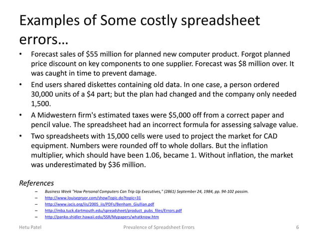 Prevalence Of Spreadsheet Errors | PPTX