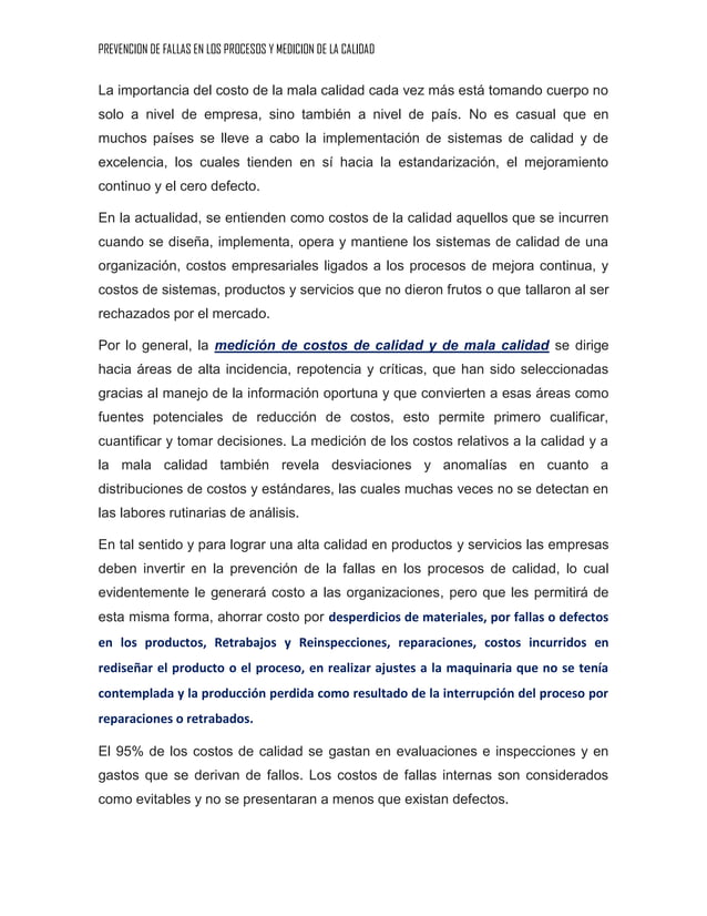 Prevencion de las fallas en los procesos y la medicion de la calidad | PDF