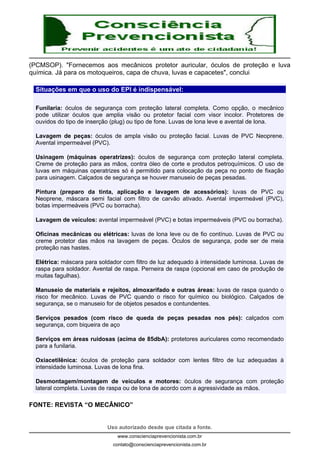 Prevenção oficina mecânica epi | PDF
