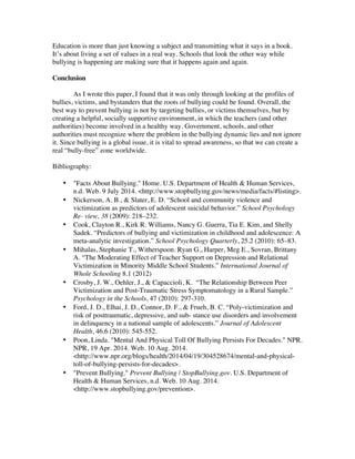 Preventing Bullying: Stopping the Cycle of Bullying | PDF