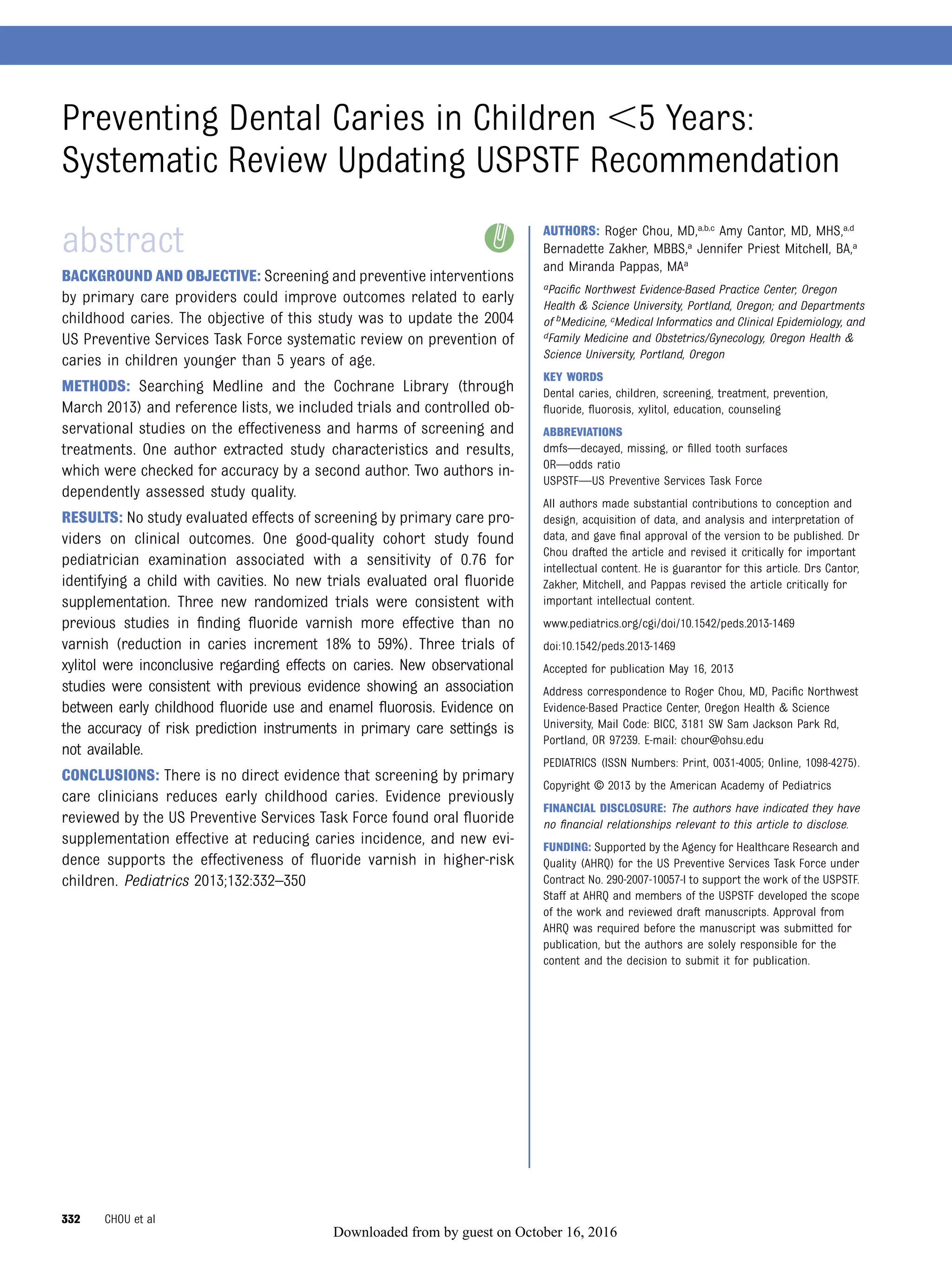 Preventing dental caries in children ,5 years | PDF