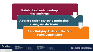 Preventing employment claims: Dealing with the Three Amigos: Unfair Dismissal, Adverse Action ...