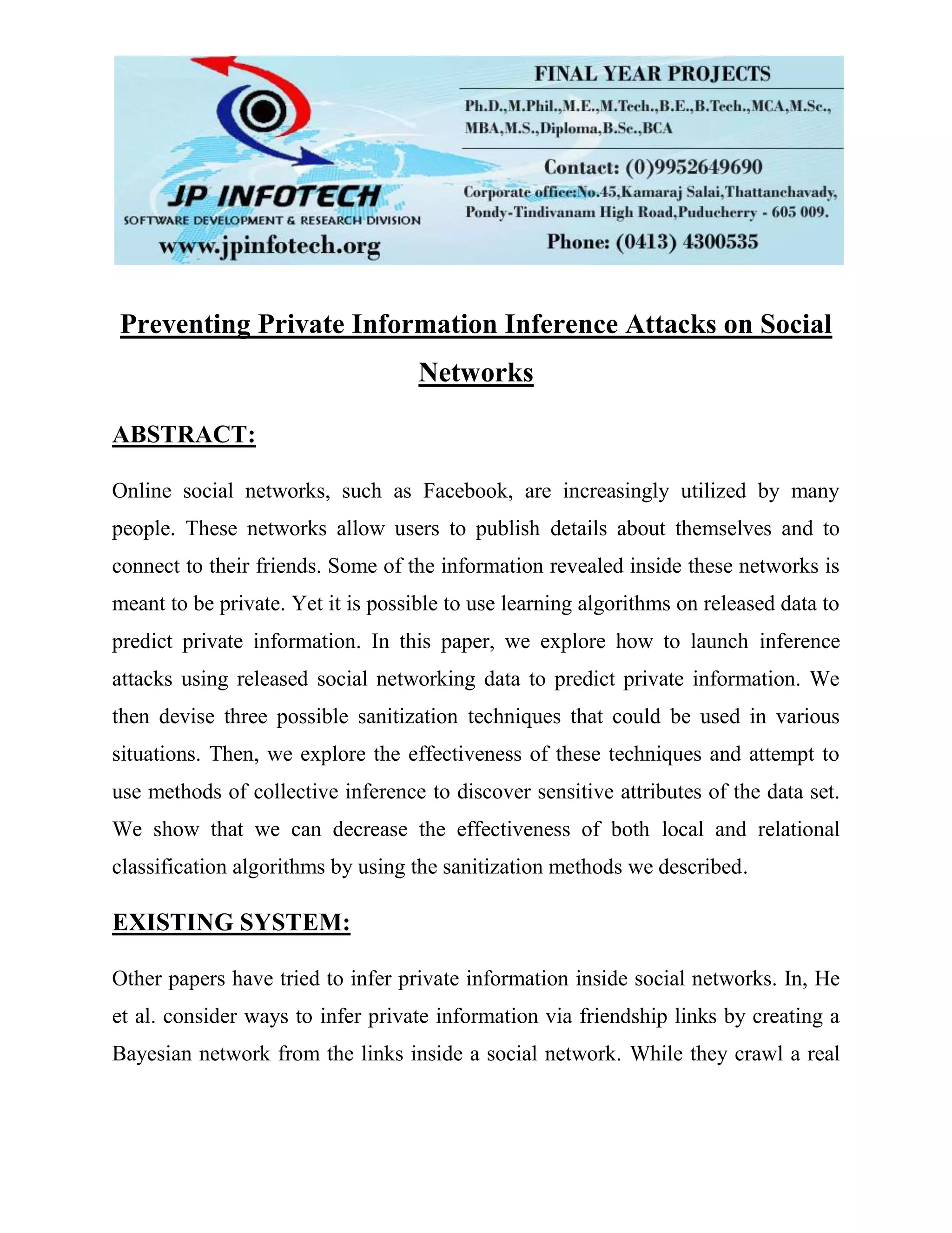 Preventing private information inference attacks on social networks | DOCX