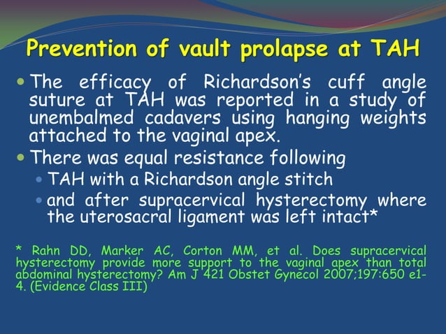 Preventing vault prolapse after hysterectomy | PDF | Reproductive ...