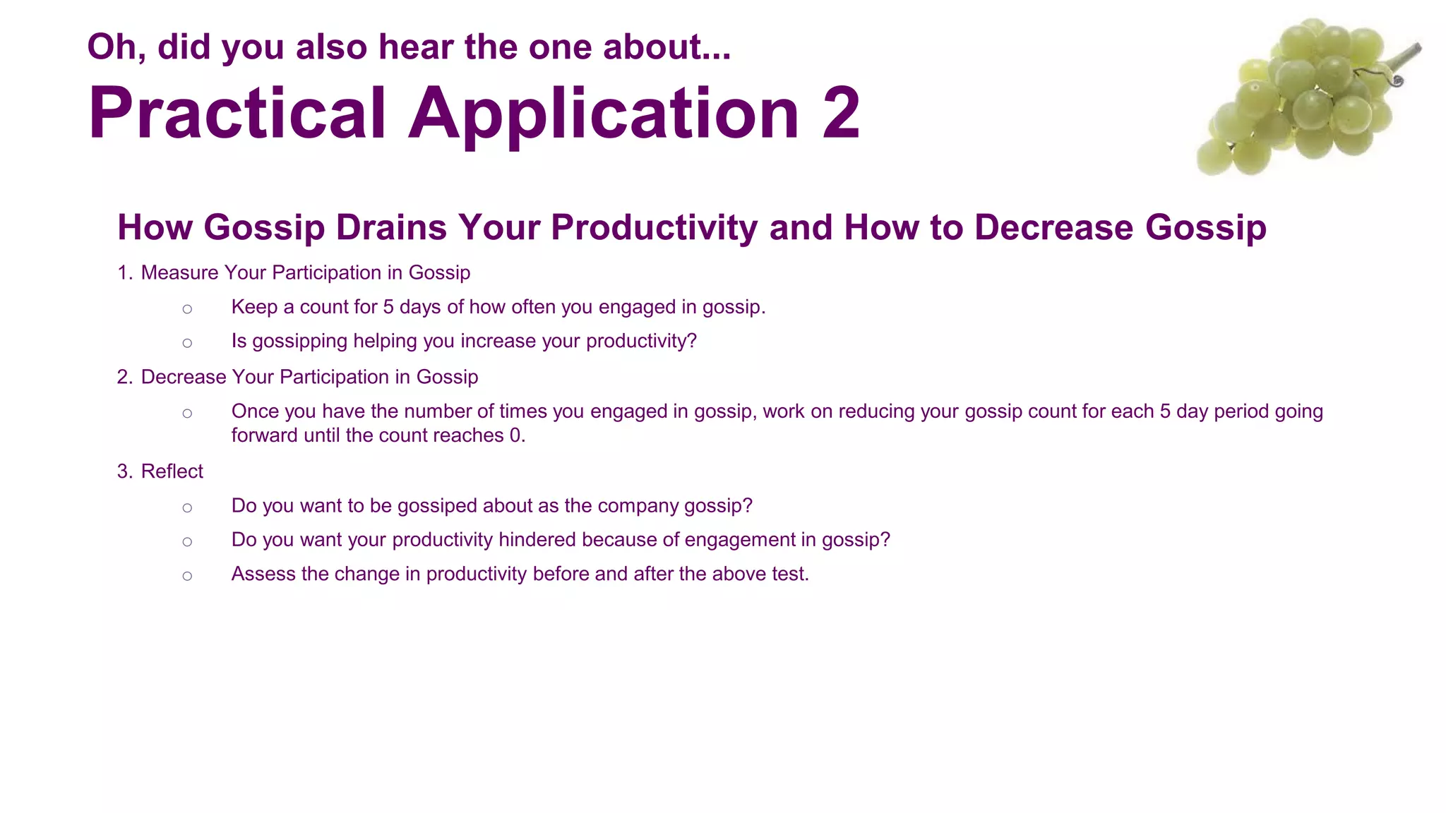 Preventing workplace gossip i heard it through the grapevine | PPT