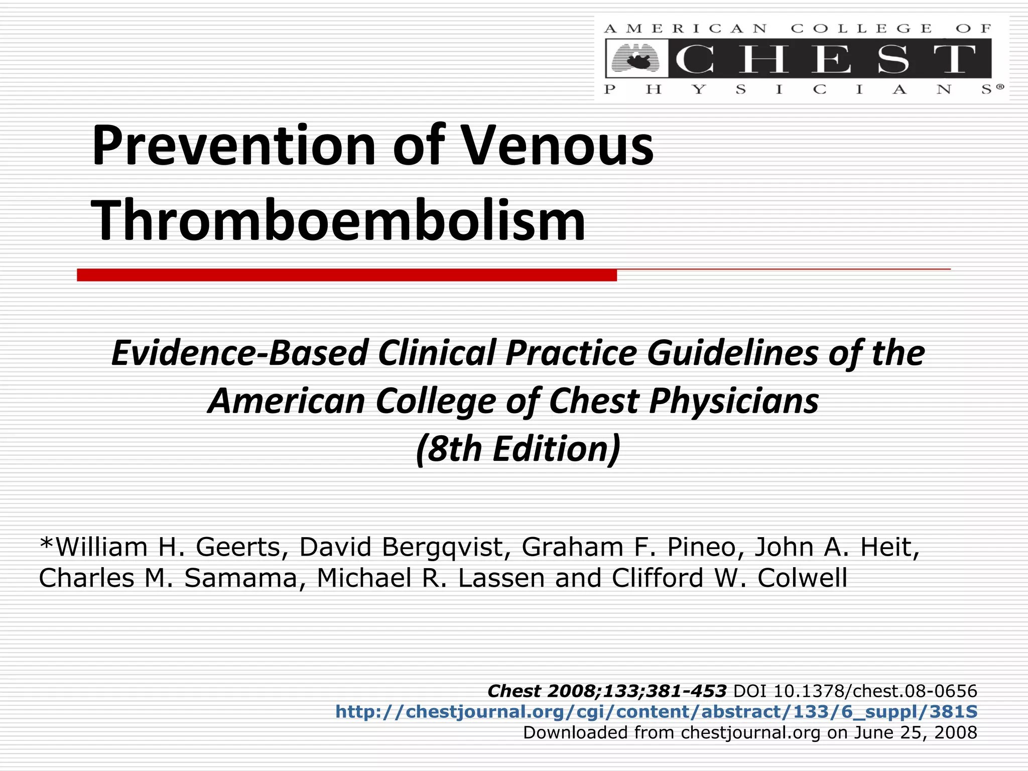 Prevention Of Venous Thromboembolism Final | PPT