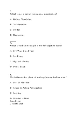 Prevention and Care of Athletic Injuries ATHT 3580Test One.docx