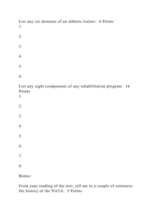 Prevention and Care of Athletic Injuries ATHT 3580Test One.docx | First ...