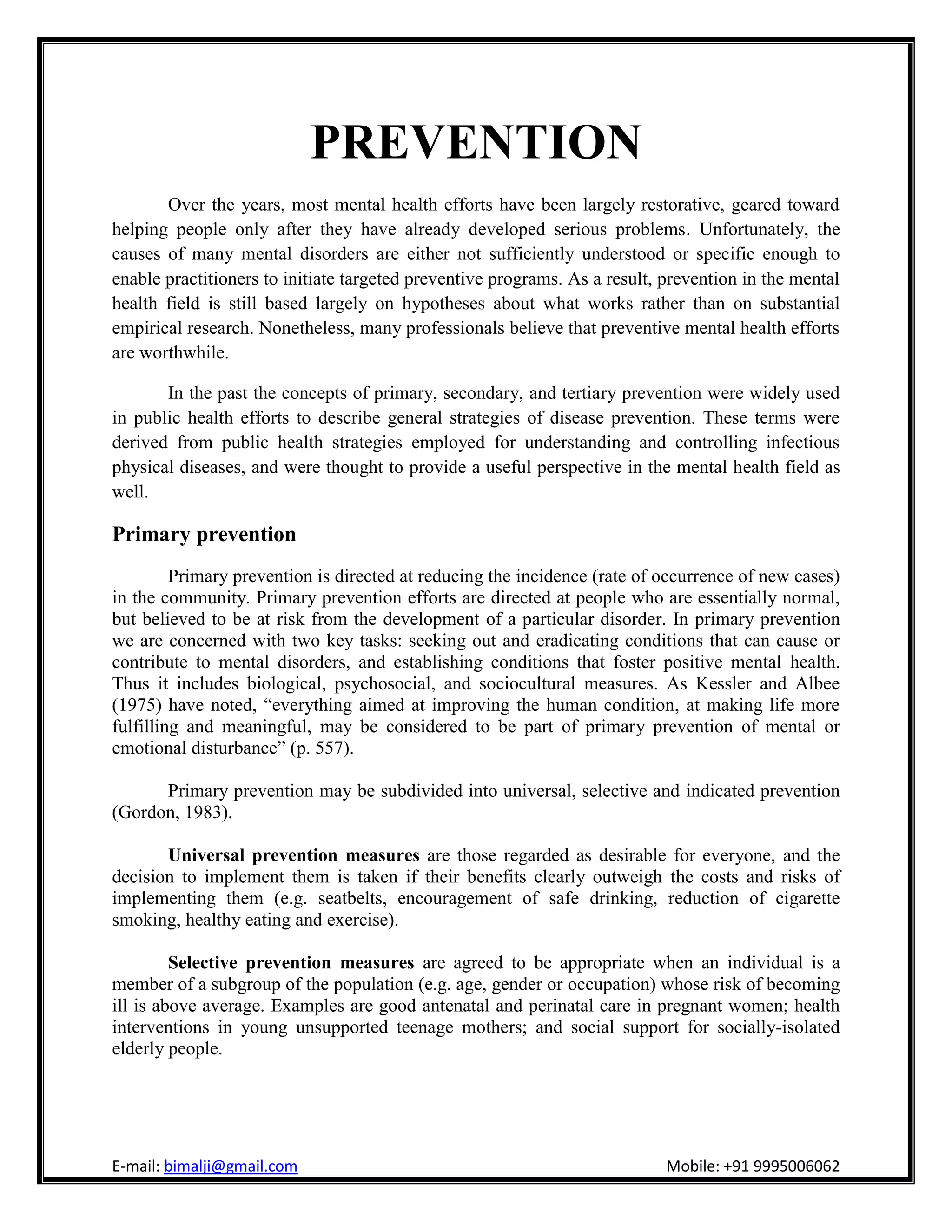 Prevention, characteristics of counselling | DOCX