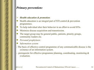 Prevention & control of malnutrition, st is & cancer........ | PPT