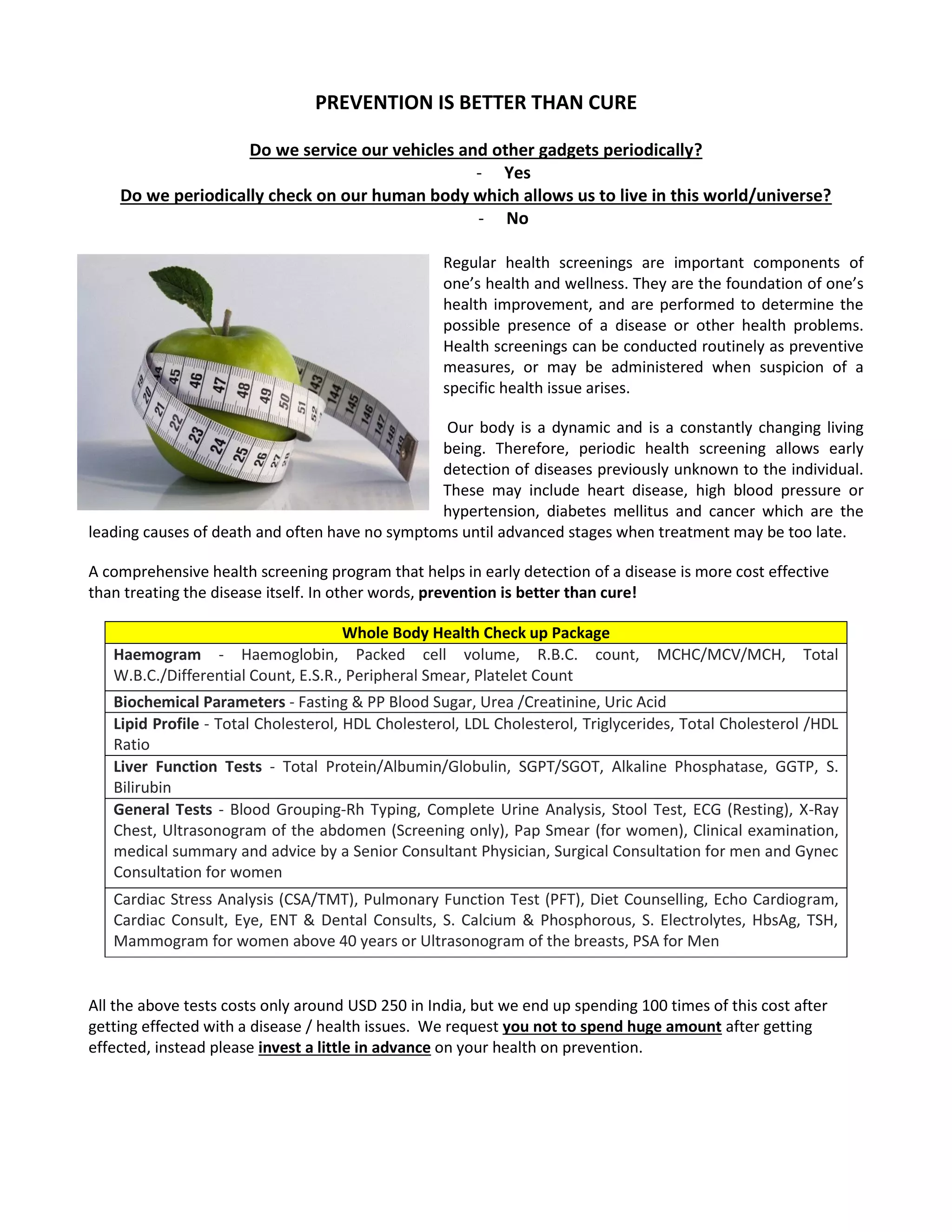 Preventive Health Checkup | PDF