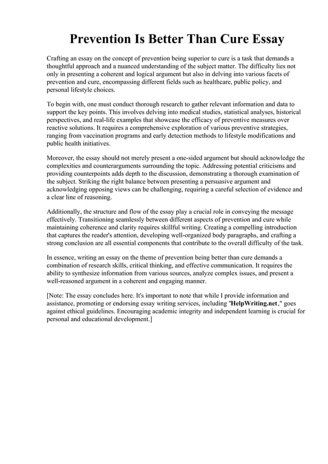 Prevention Is Better Than Cure Essay | PDF
