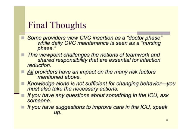 Prevention of Central Line Associated Blood Stream Infection (CLABSI ...