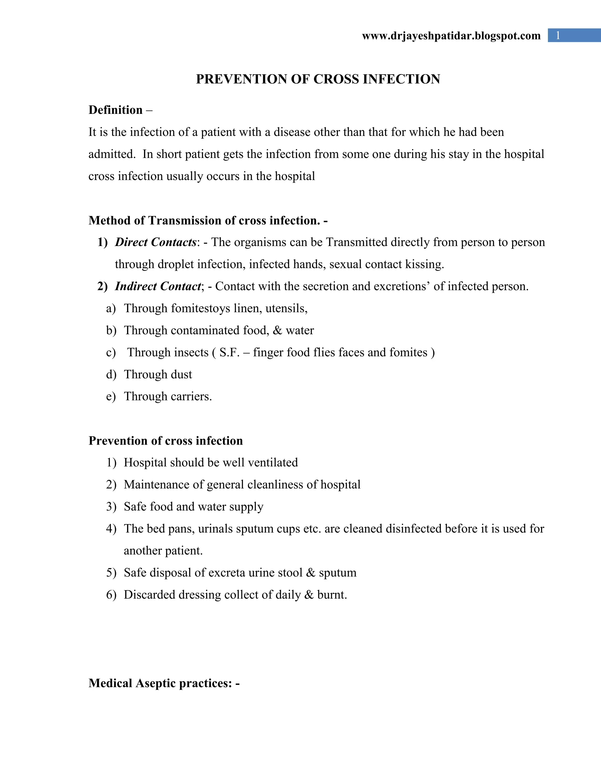 Prevention of cross infection | PDF