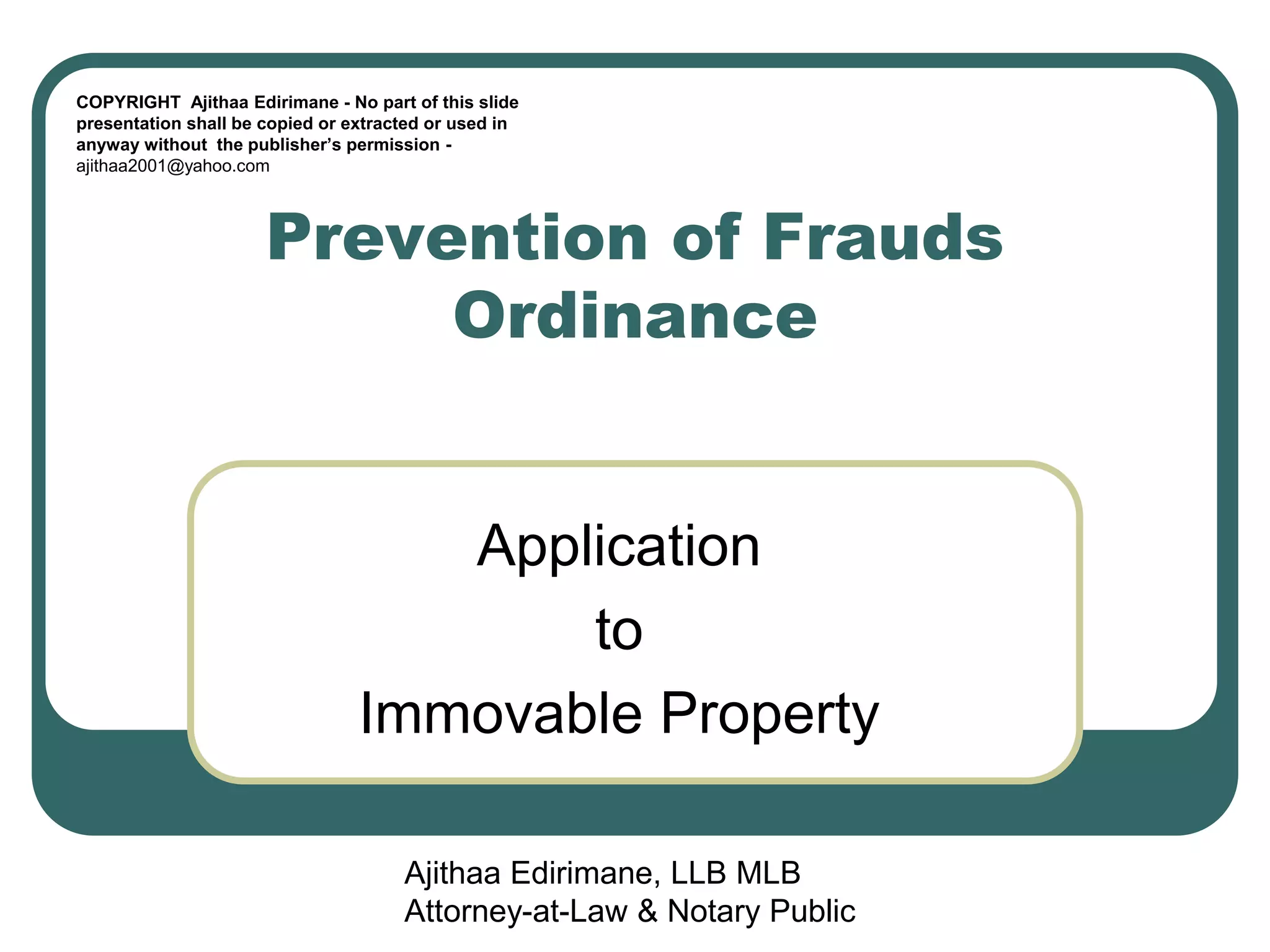 Prevention of frauds ordinance | PPT