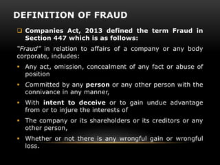 Prevention and Punishment of fraud under Companies Act,2013 | PPTX