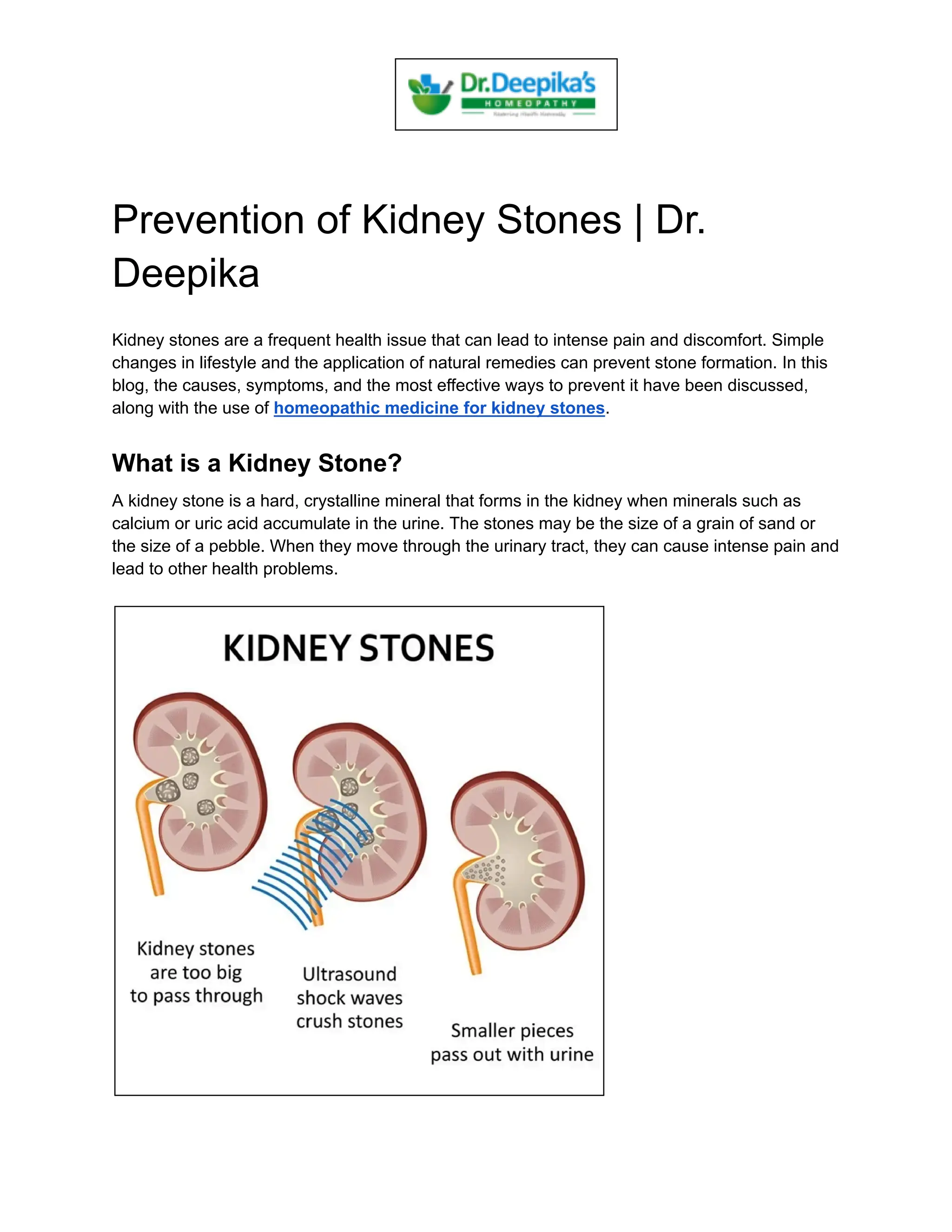 Prevention of Kidney Stones | Dr. Deepika | PDF