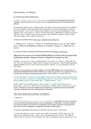 Preventions Of Takfeer | PDF
