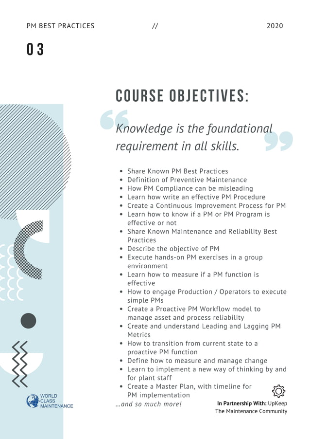 Preventive Maintenance Best Practices plus PM Optimization Workshop Brochure | PDF