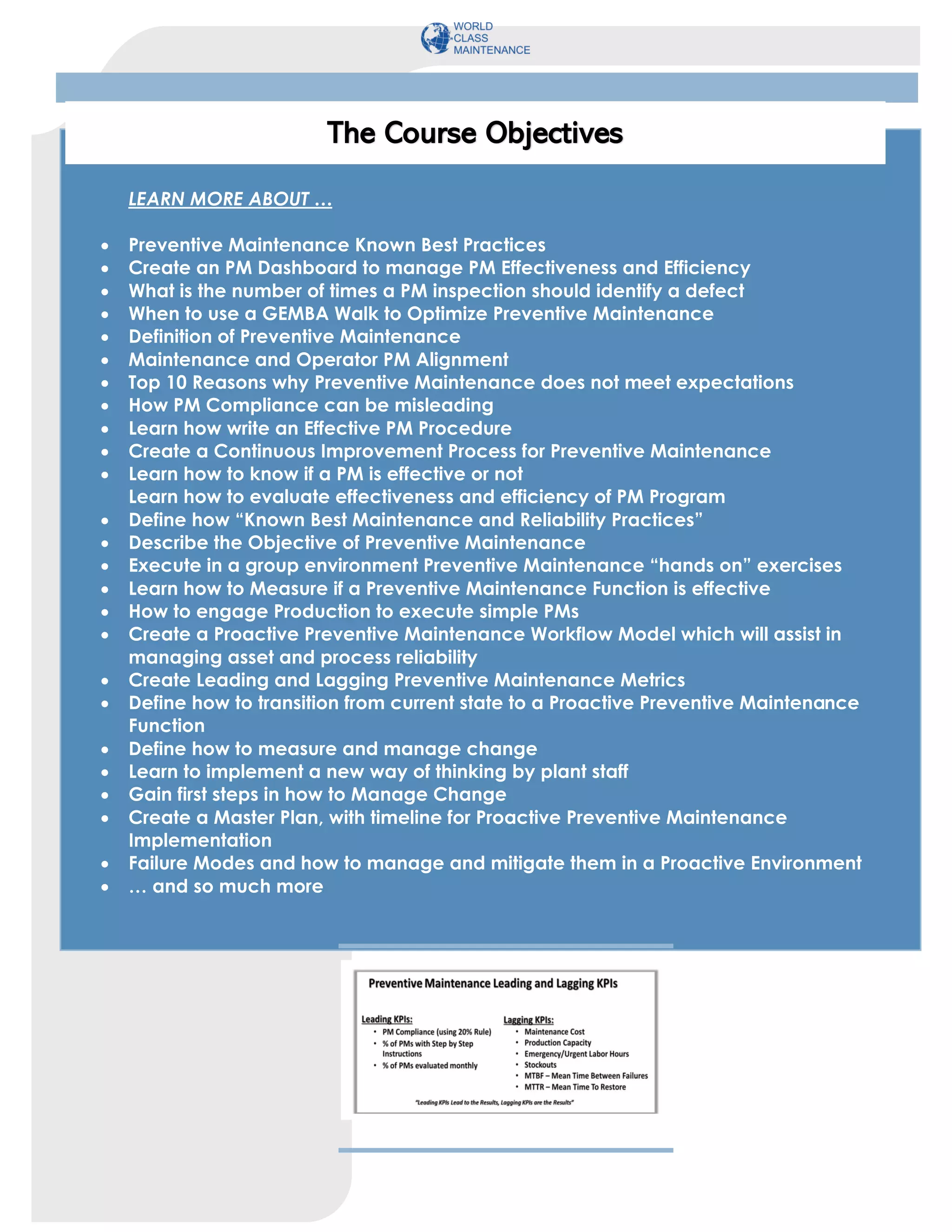 Preventive Maintenance Best Practices workshop Brochure | PDF