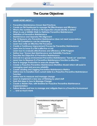 Preventive Maintenance Best Practices workshop Brochure | PDF