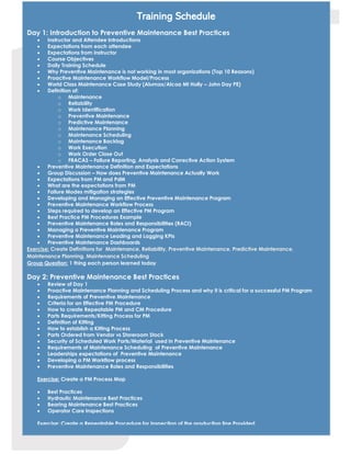 Preventive Maintenance Best Practices workshop Brochure | PDF