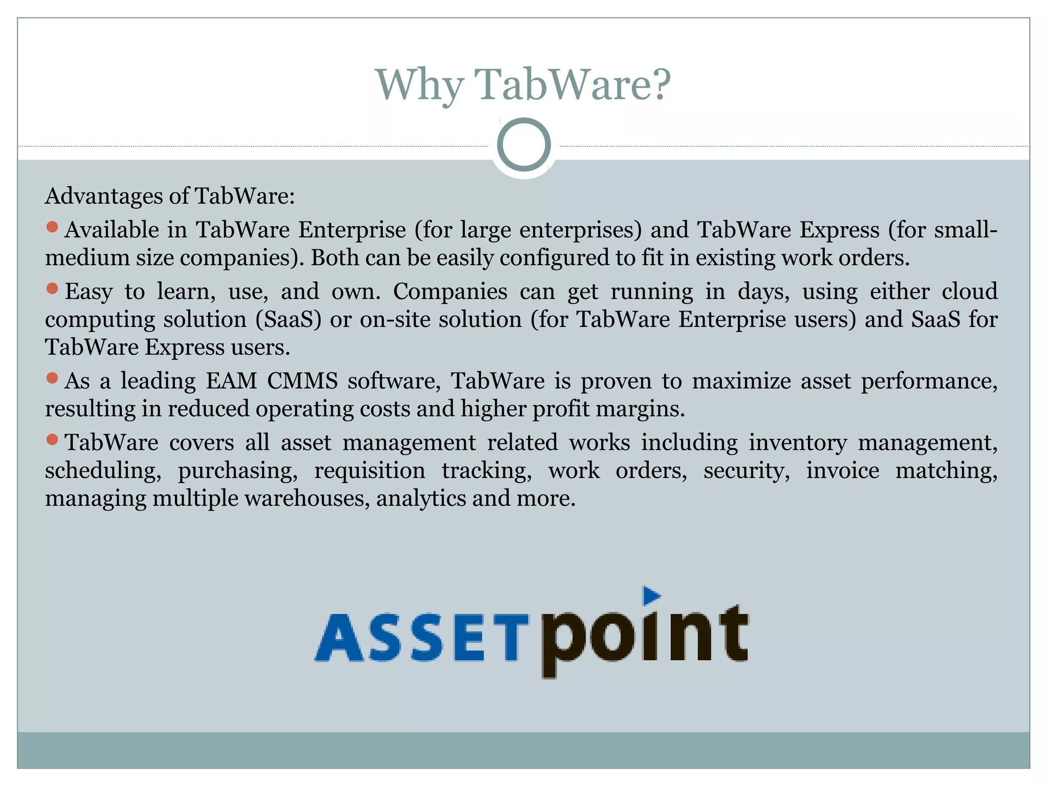 Preventive Maintenance Program – TabWare | PPT