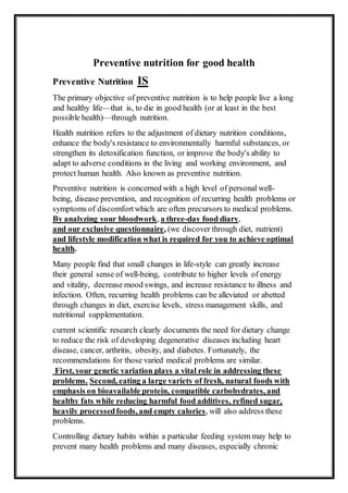 Preventive nutrition | PDF