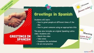Spanish 1 Preliminary Lesson Plans for High School | PDF